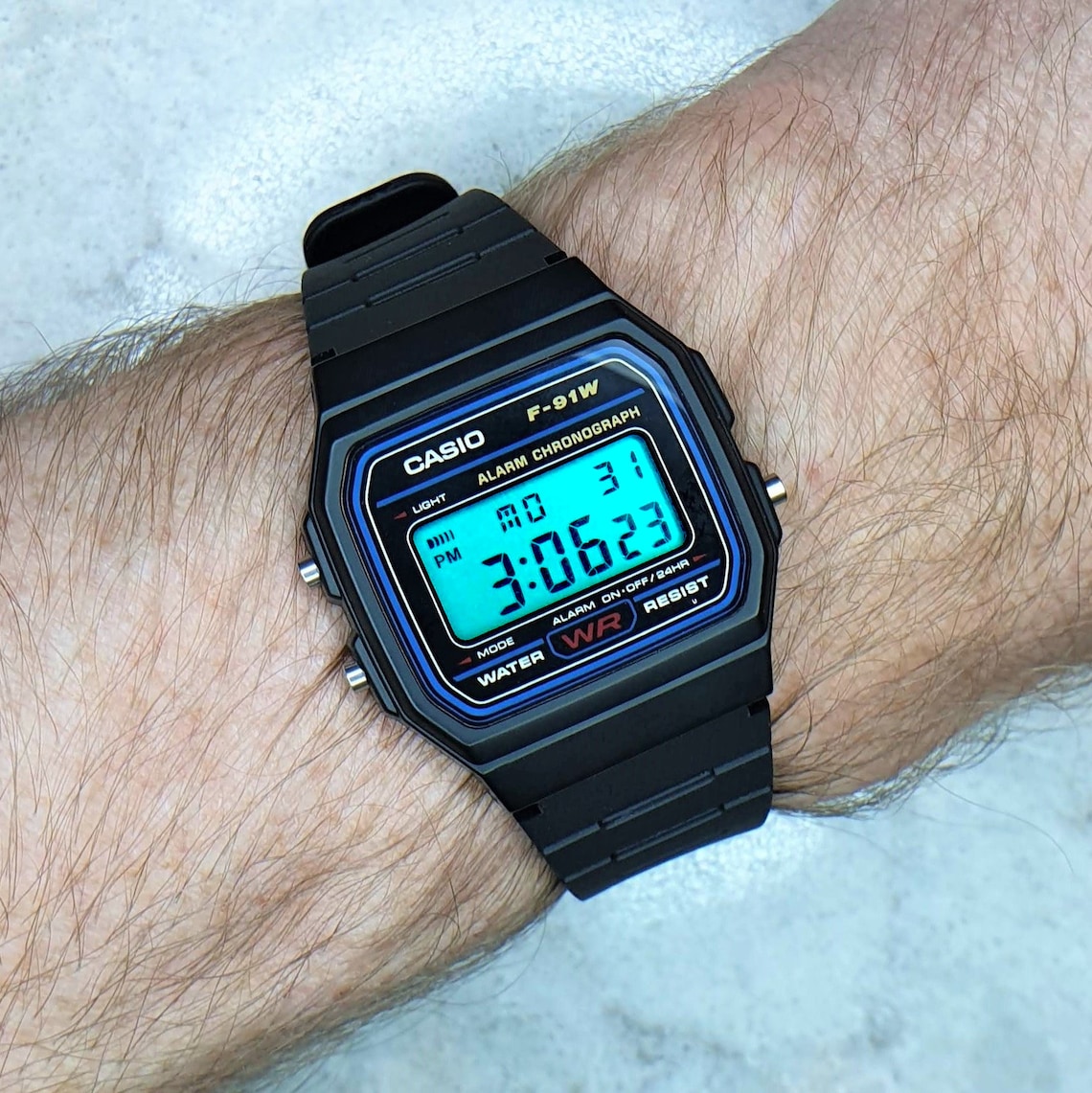 Casio Watch With Turquoise Screen Mod F-91W the Liberty - Etsy
