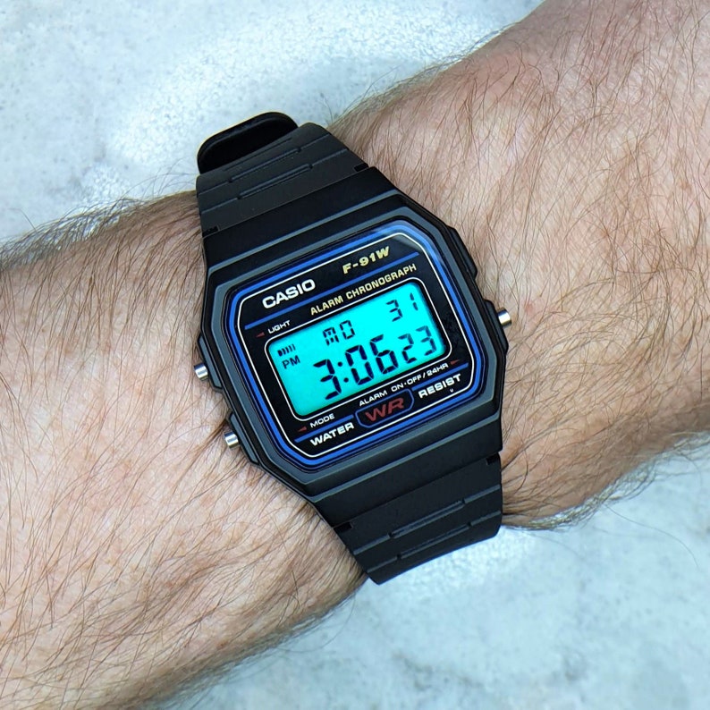 Casio Watch With Turquoise Screen Mod F-91W the Liberty - Etsy