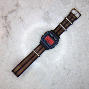 Casio Watch With Red Screen Mod and James Bond Nylon Strap (F-91W), the ...