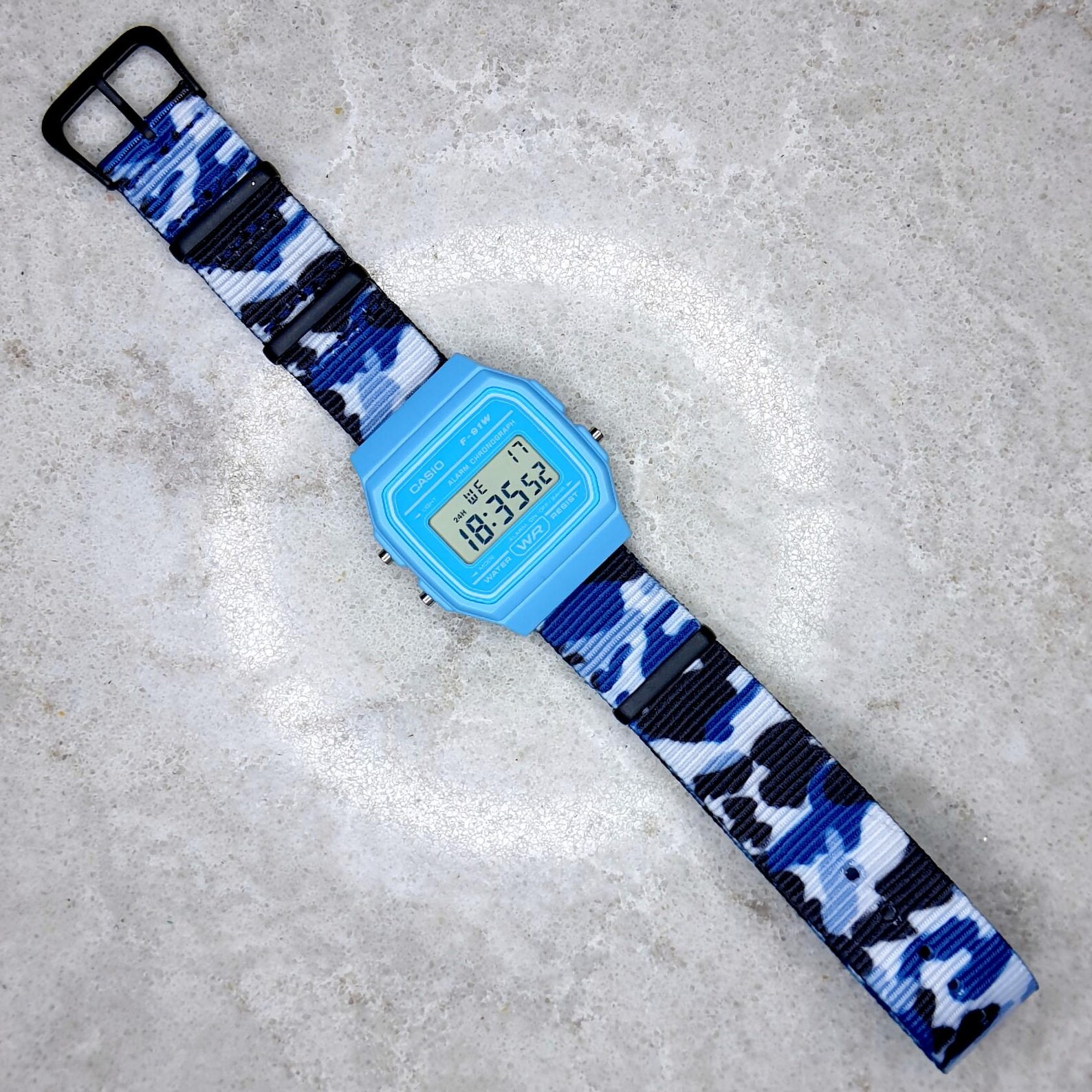 Casio Digital Watch Blue Edition With Ice Camo Ballistic Nylon Strap, F ...