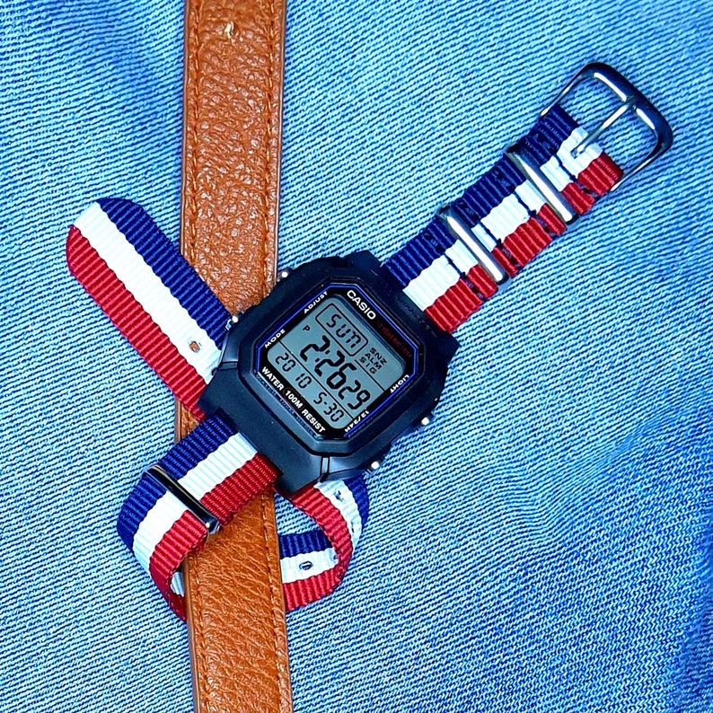 Casio Watch With Red White and Blue Nylon Strap the French - Etsy UK