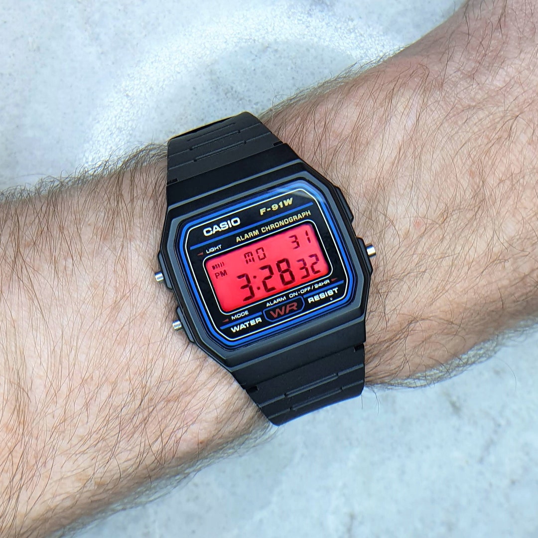 Casio Watch With Flame Red Screen Mod (F-91W), the Flame - Etsy