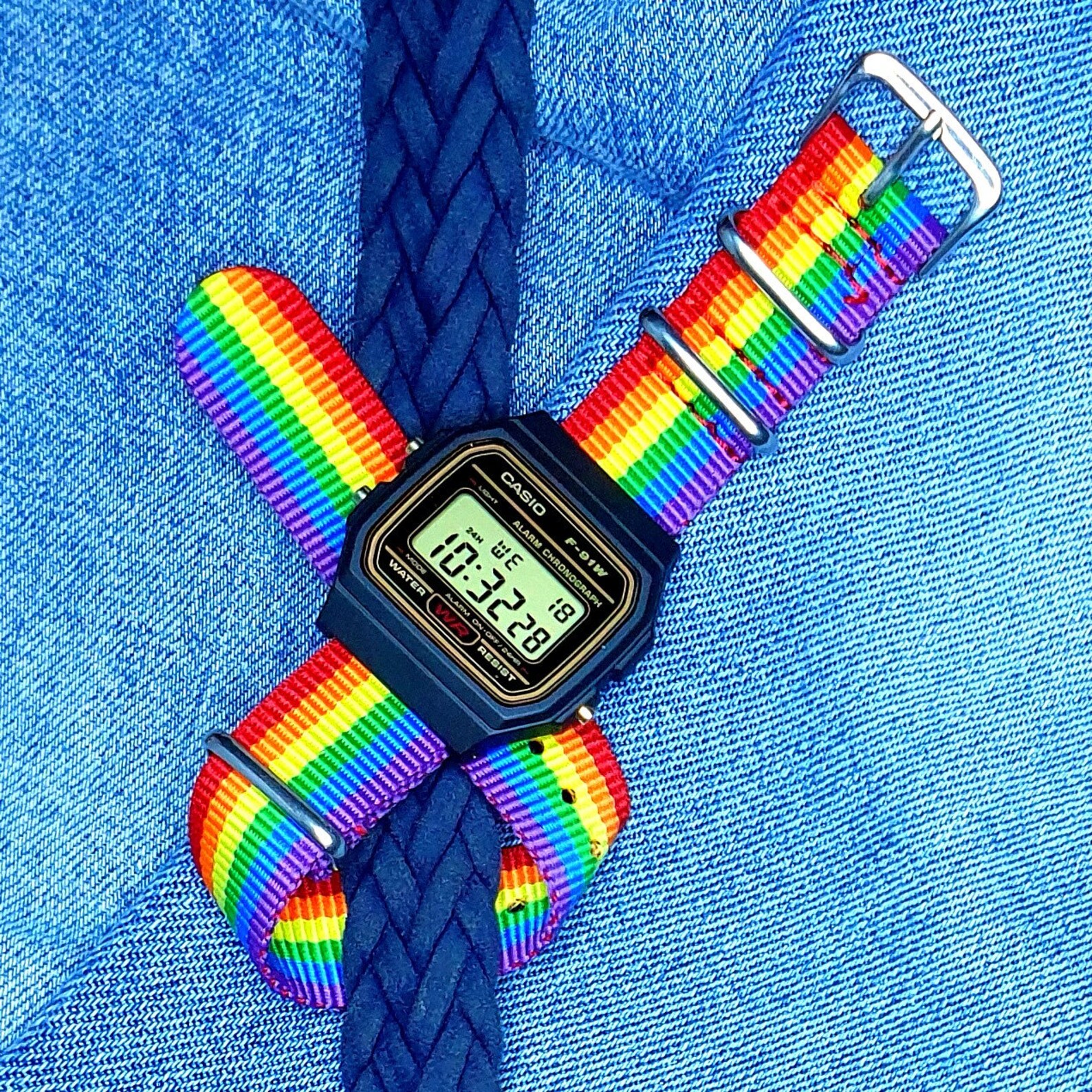 Casio F-91 Watch With Pride Rainbow Nylon Strap. Option to Add - Etsy UK
