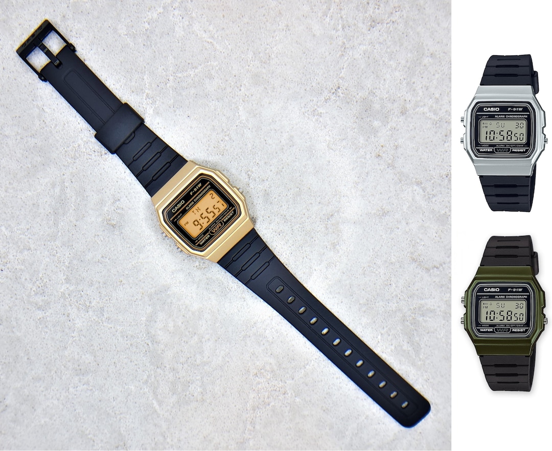 Retro Casio F-91W Metallic Colour Edition Watch With Orange Screen Mod ...