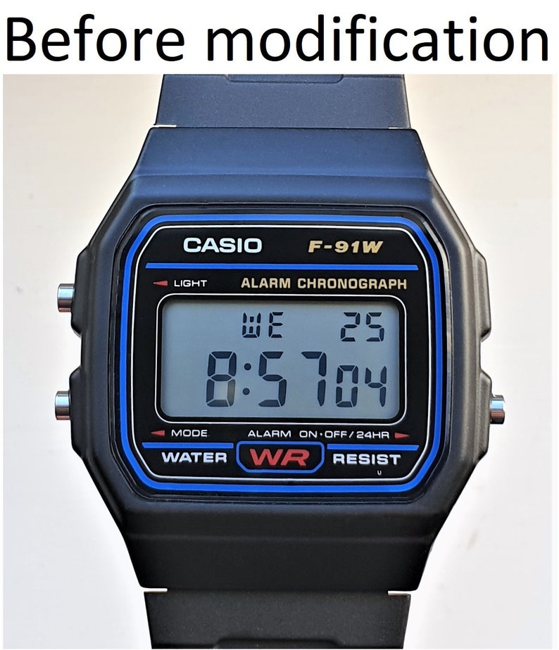 Casio F-91W Watch With Orange Screen Mod and Orange Nylon | Etsy
