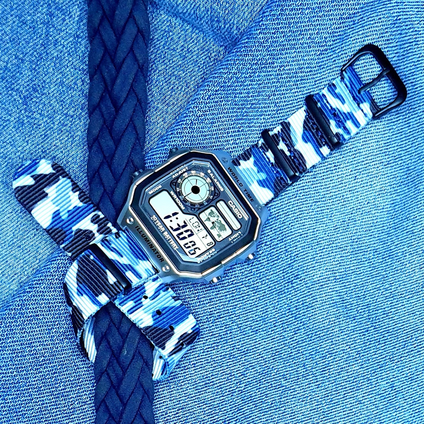 Casio World Time Illuminator Silver Watch With Ice Camo Band, AE ...