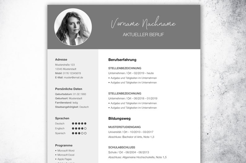 Curriculum Vitae Template, Cover Sheet, Application Templates German ...