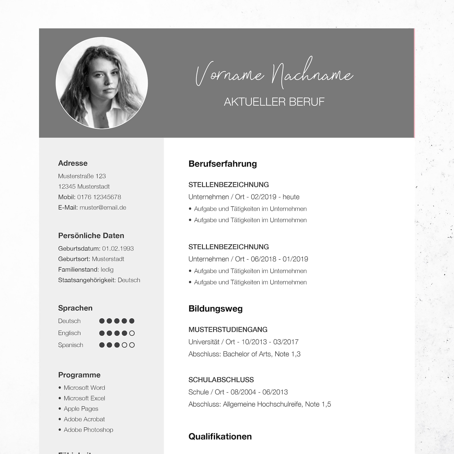 Curriculum Vitae Template, Cover Sheet, Application Templates German ...