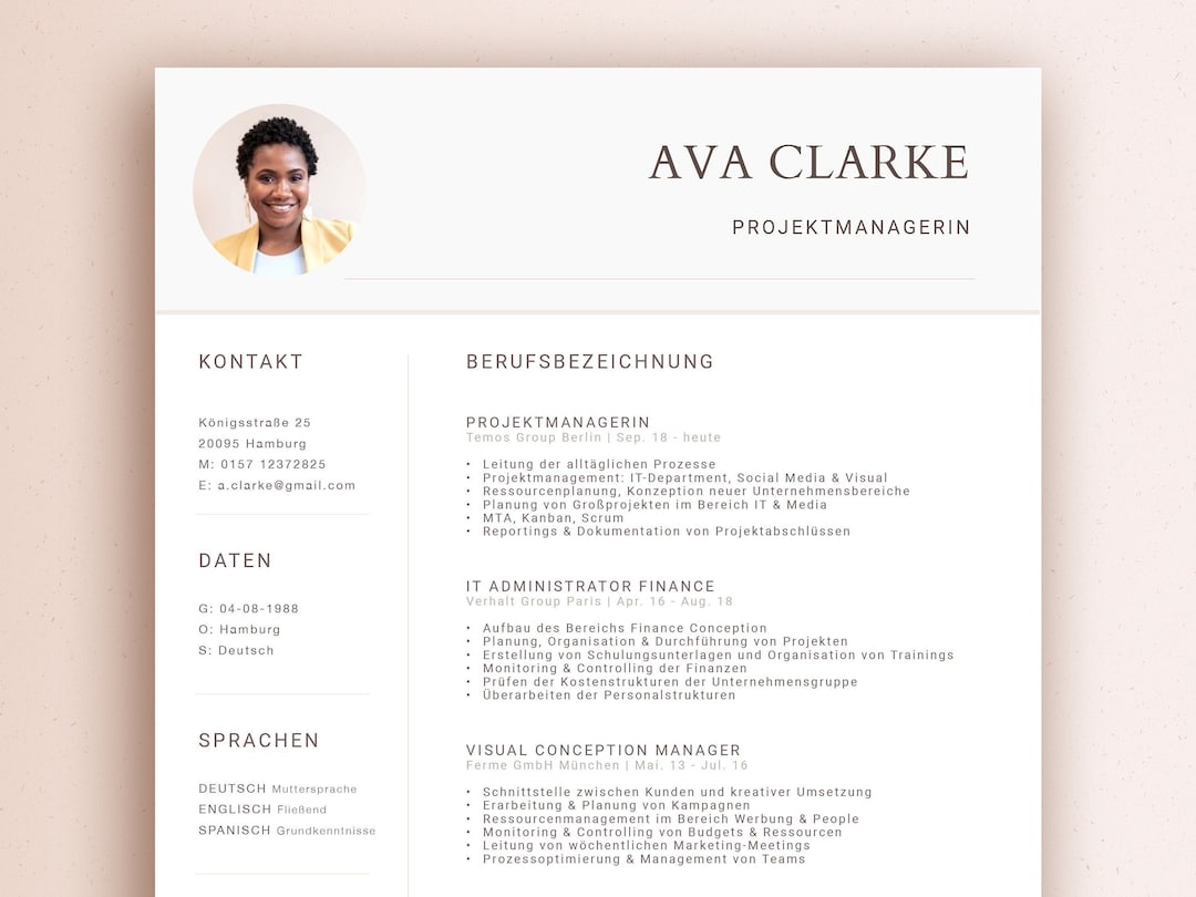 Application Template German Cv Template Word & Pages Easy to Change ...