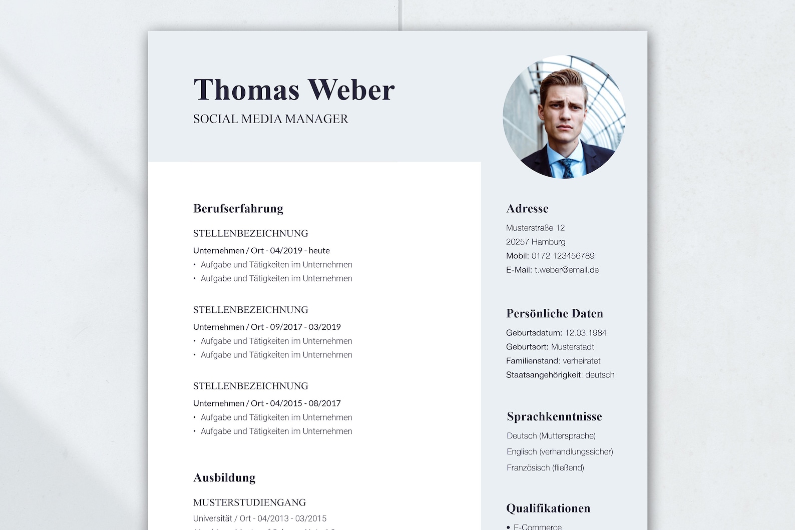 Application Template German Cv Template Word & Pages - Etsy