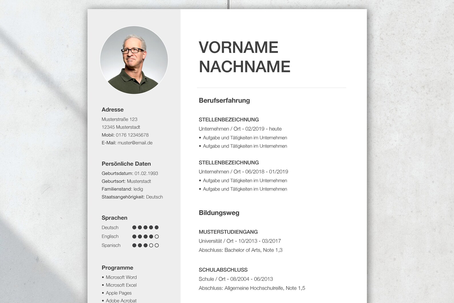 Application Template German With CV Template for Word and Pages, Cover ...