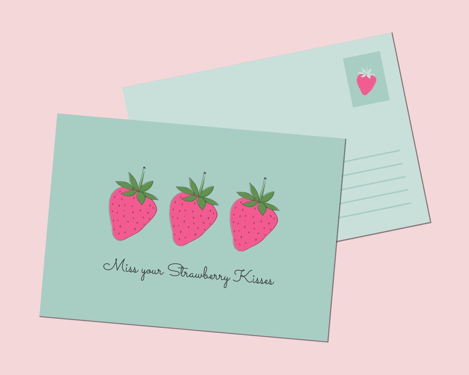 Strawberry Post Card | Miss Your Strawberry Kisses | Printable Art ...