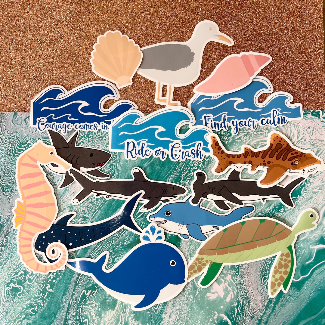 Sea Creature Vinyl Decals Set of 3, Ocean Themed Stickers for Laptops ...