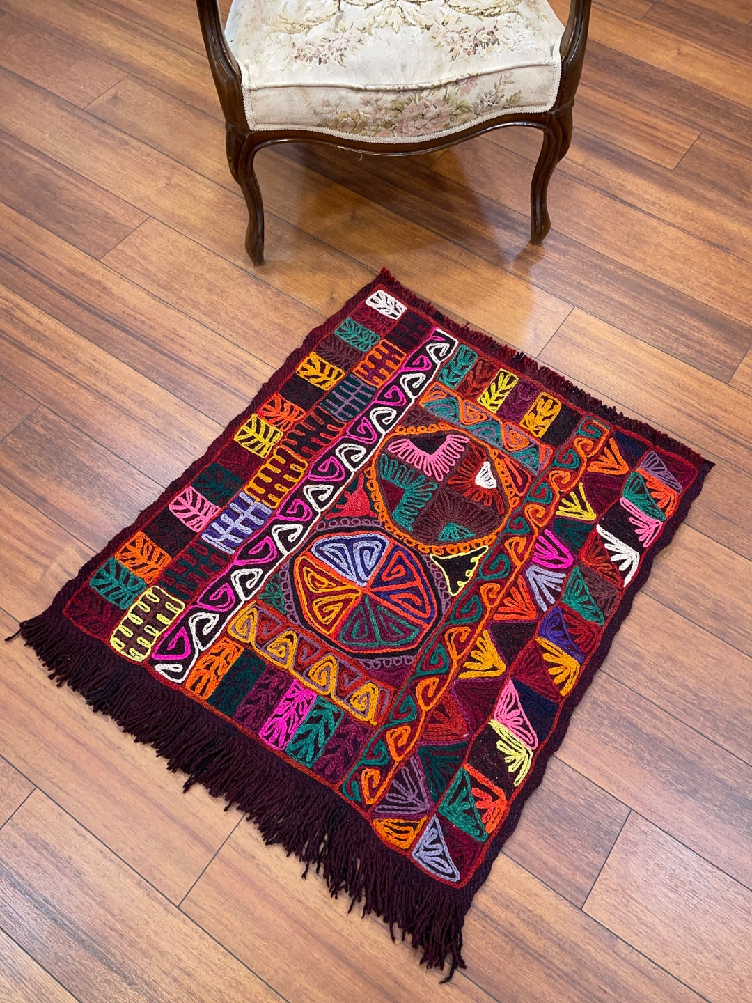 Small Marash Embroidered Arabic Kilim - Vintage Samawa Iraq-syria Small ...