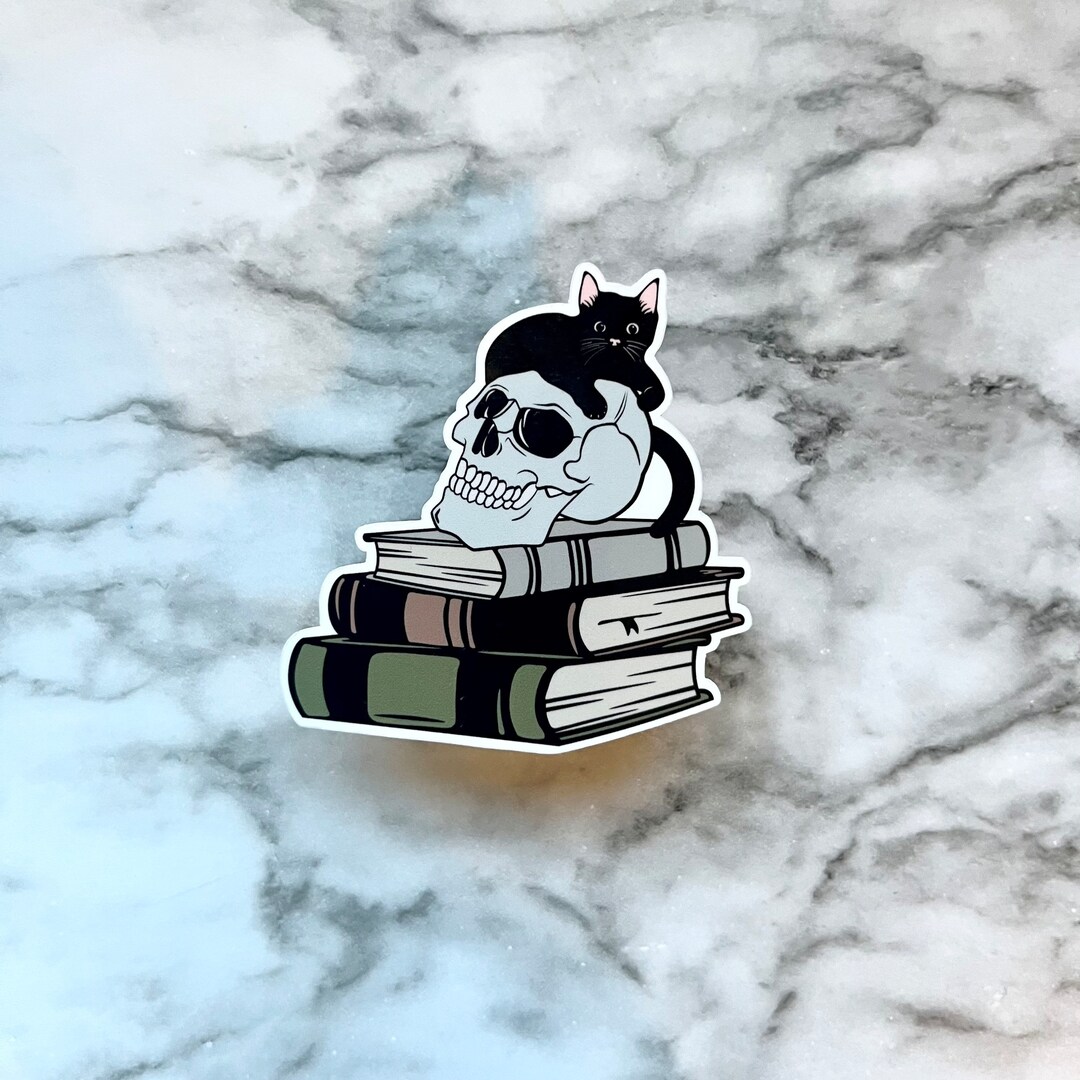 Cat Stickers Goth Stickers Cat With Skull and Books Book Stickers - Etsy