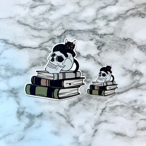 Cat Stickers Goth Stickers Cat With Skull and Books Book Stickers - Etsy