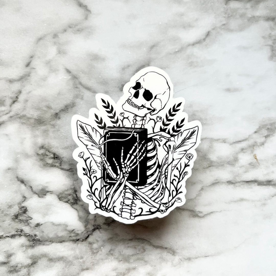 Skeleton Stickers Skeleton With Book Goth Stickers Halloween Stickers ...