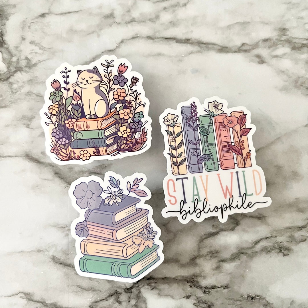 Bookish Sticker Pack Book Stickers Cat Stickers Flower - Etsy