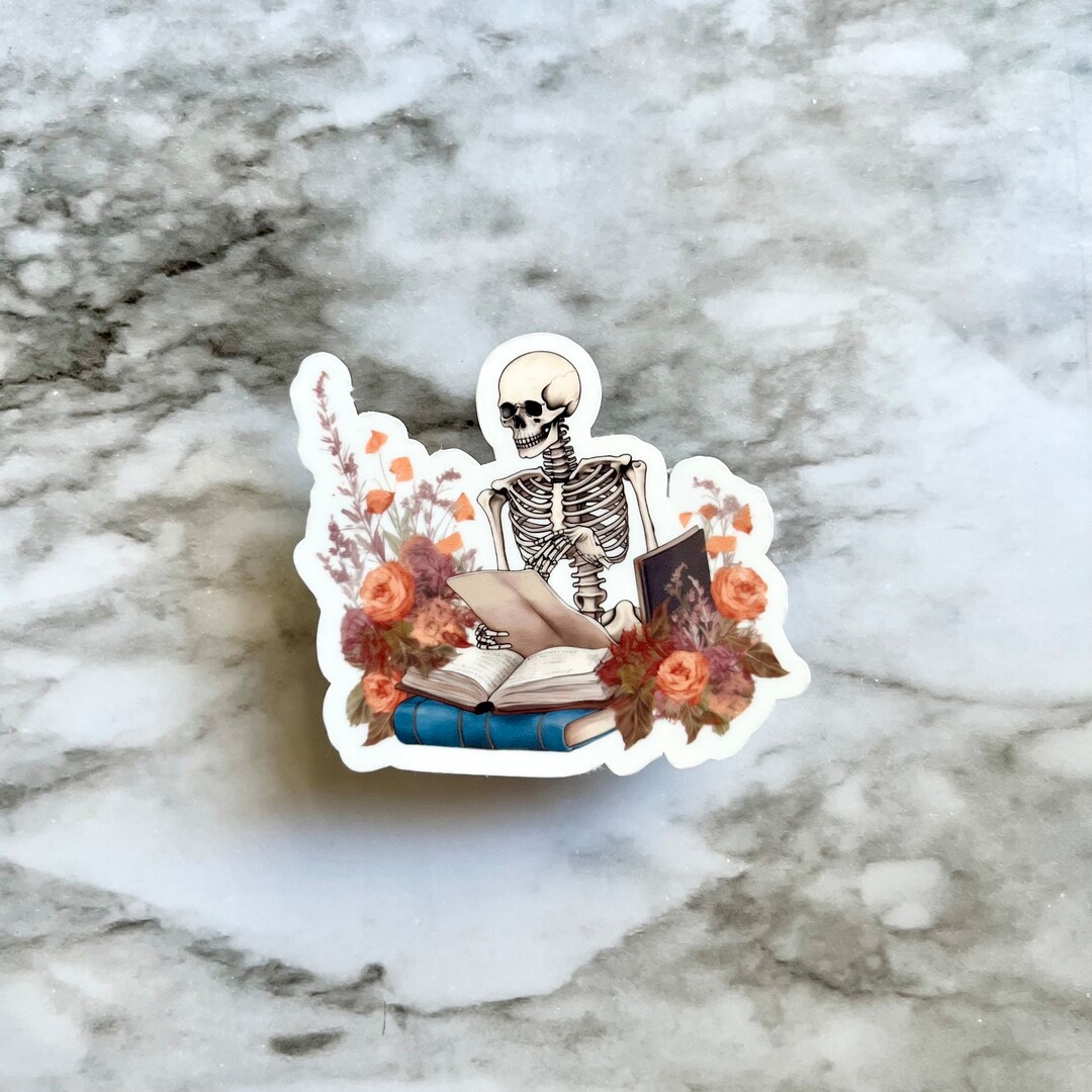 Skeleton Stickers Skeleton With Bookstacks Goth Stickers Reading ...