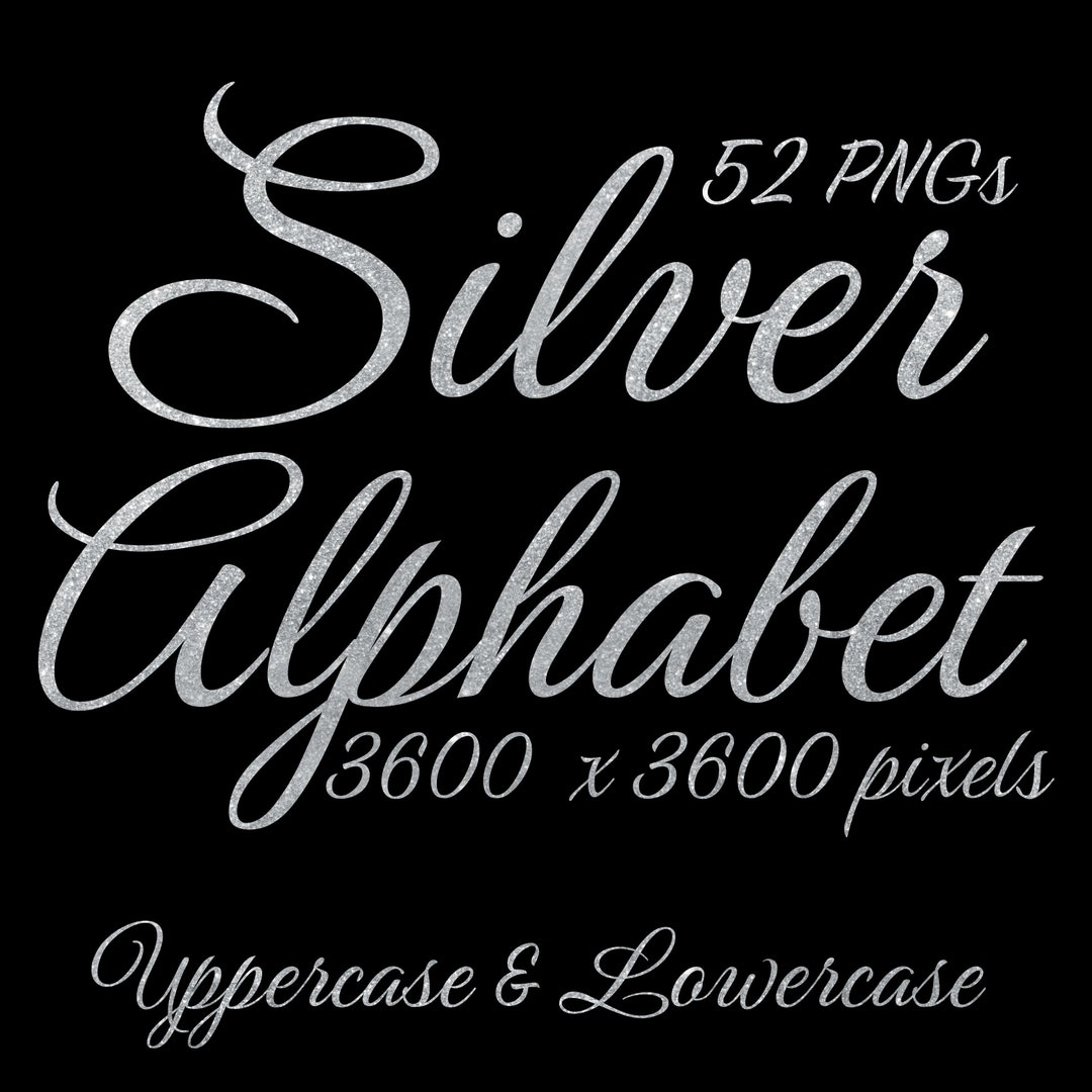 Silver Glitter Alphabet Clipart Files Script Letters Uppercase ...