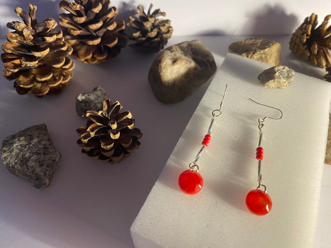 Pearl and Round Red Drooping Earrings - Etsy