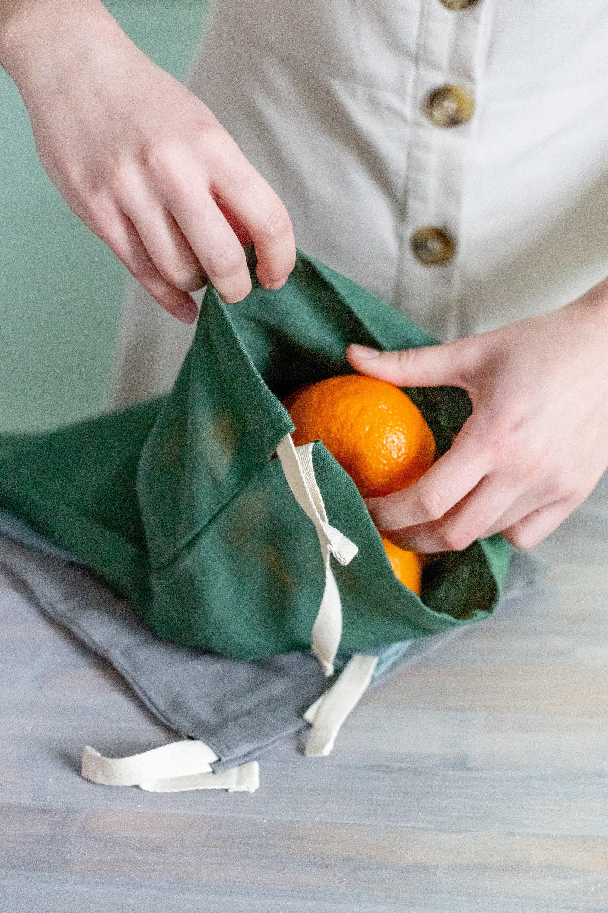 Emerald Green Linen Food Storage Bag With Drawstring Closure. - Etsy