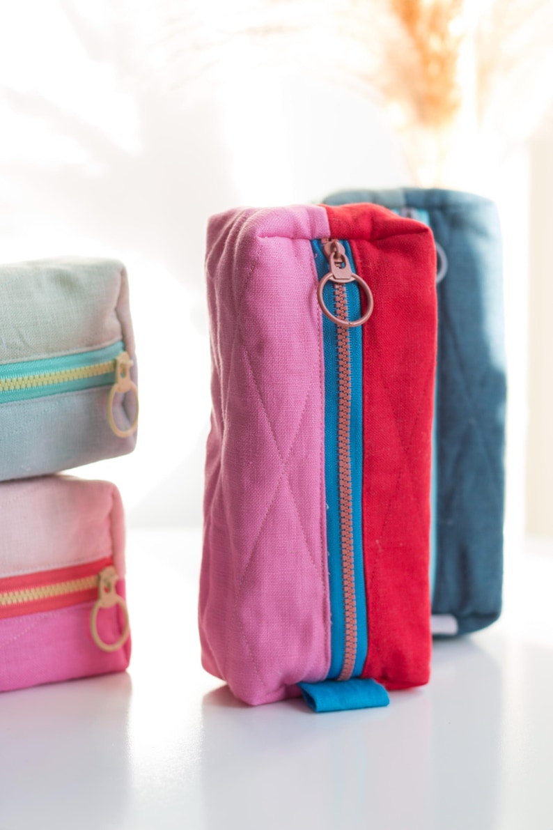 Mini Linen Quilted Pouches With Colorful Zippers. Personalizable Multi ...