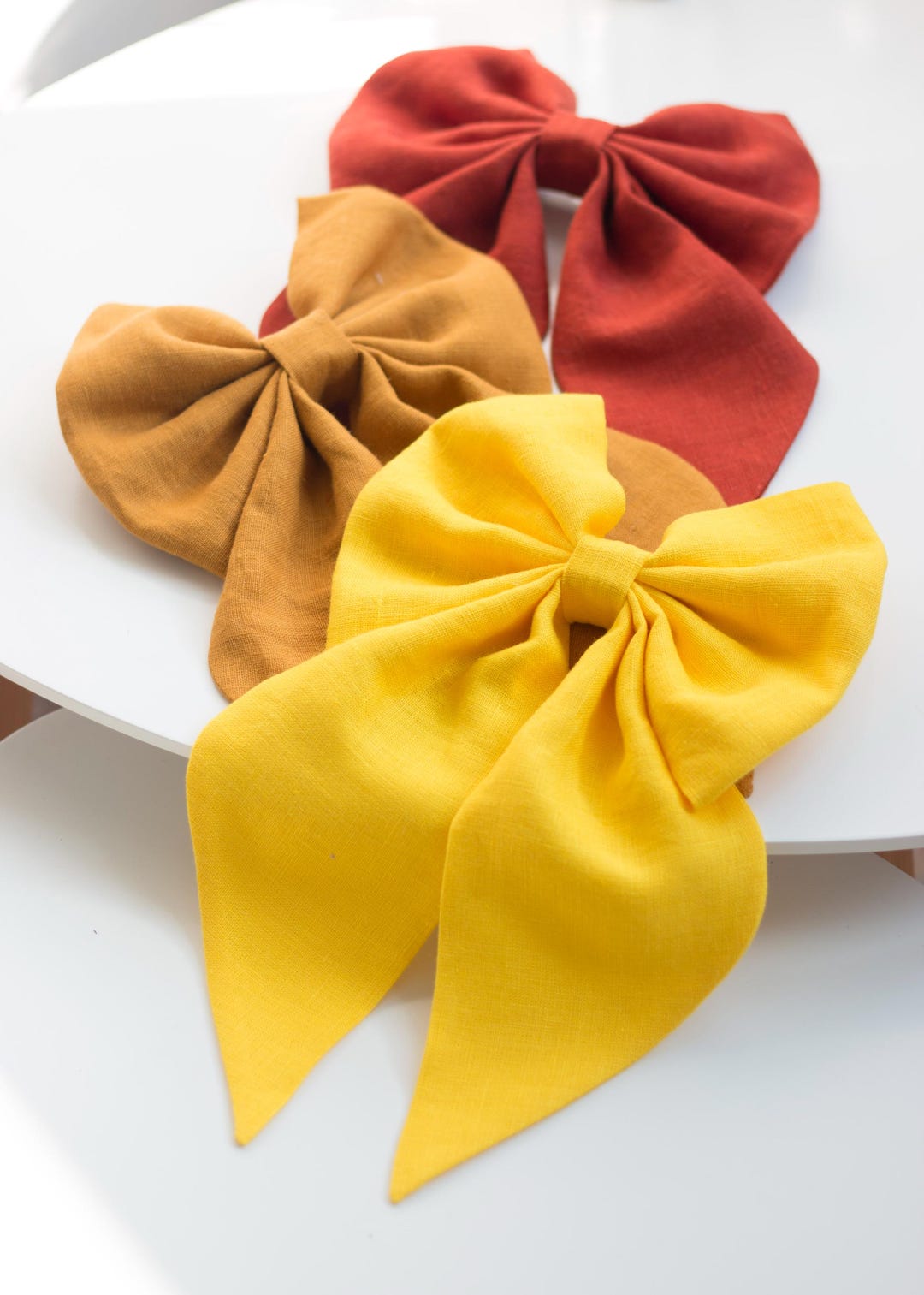 Classic Yellow Linen Hair Bow Clip | Handmade Linen Bow Barrette - Etsy
