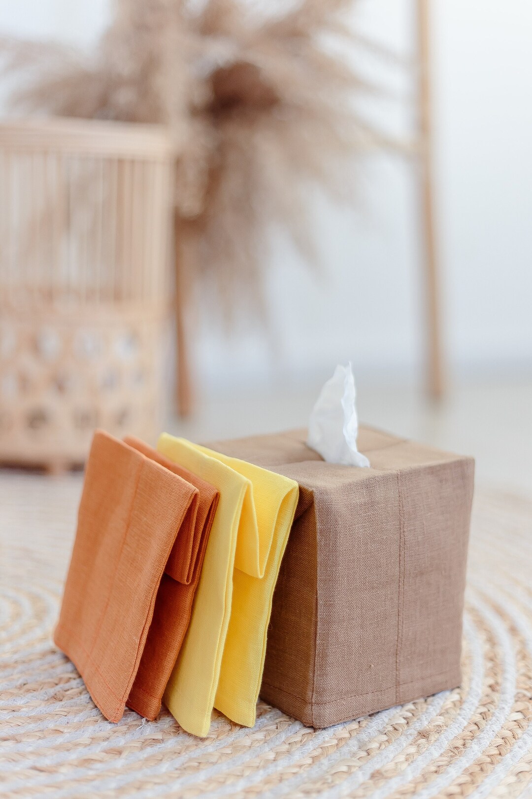 Linen Tissue Box Covers. Brown Yellow and Orange Square Tissue Box ...