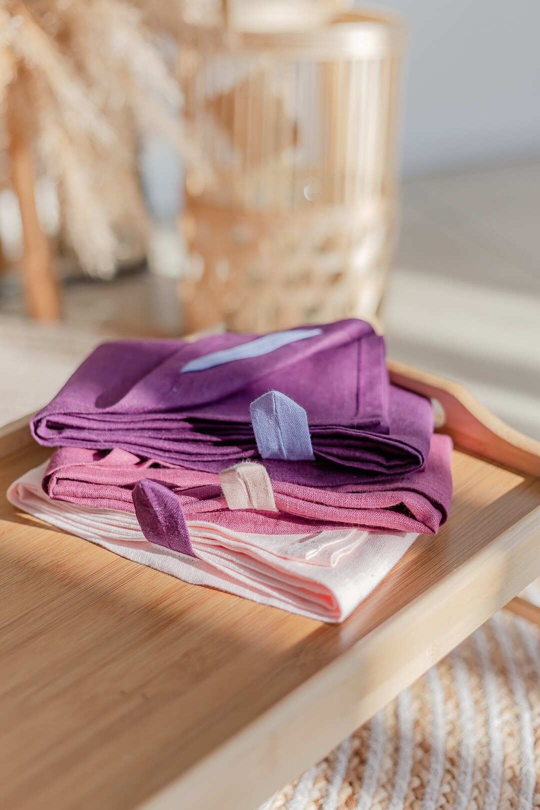 Linen Tea Towels With Colorful Loops. Natural Kitchen Dish Towel. - Etsy