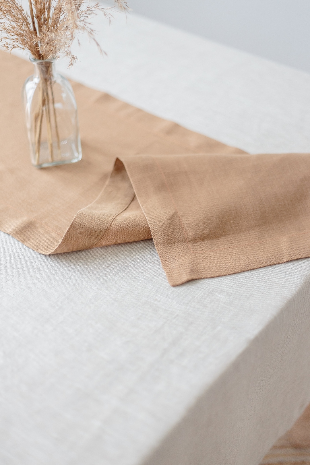 Linen Table Runner. Long Brown Table Runner. Pastel Kitchen Home Decor ...