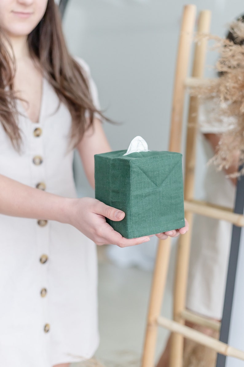Emerald Green Linen Tissue Box Cover With Cotton Lining. Natural ...