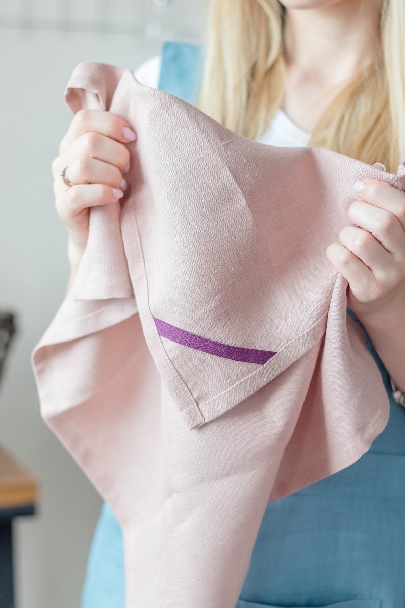 Linen Tea Towels With Colorful Loops. Natural Dish Towel - Etsy