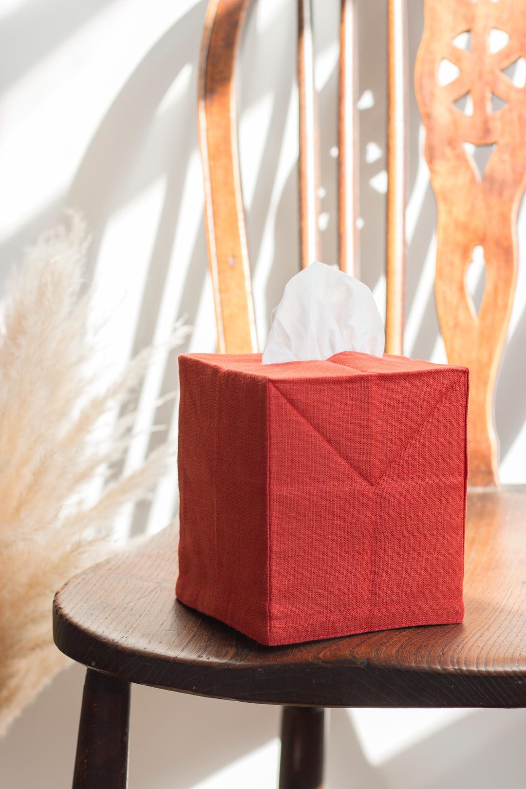 Linen Barn Red Tissue Box Cover. Minimalistic Room Decor. Neutral ...