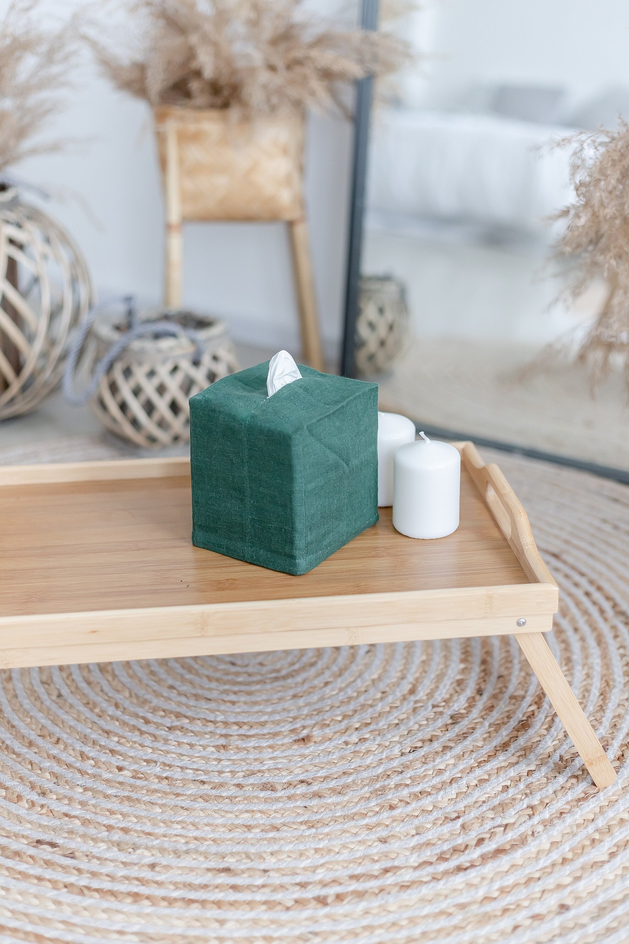 Emerald Green Linen Tissue Box Cover With Cotton Lining. Natural ...