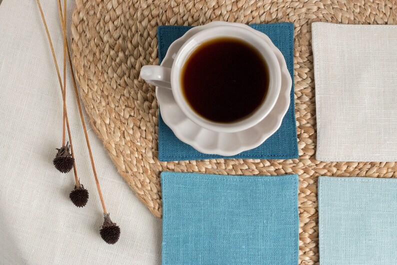 Linen Coasters Set. Custom Color Square Linen Cup Coasters. Modern ...