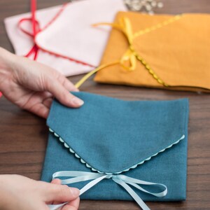 Linen Pouch With Colorful Trim. Elegant Book Wrap and Card Holder ...