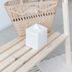 White Linen Tissue Box Cover 100% European Washed Linen With Cotton ...