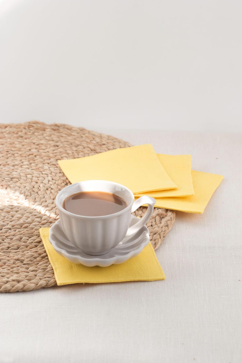 Linen Coasters Set. Custom Color Square Linen Cup Coasters. Modern ...
