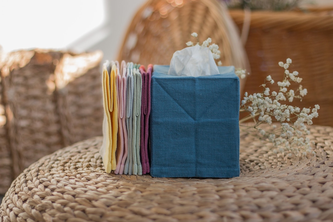 Square Linen Tissue Box Covers With Cotton Lining. Modern Room Decor ...