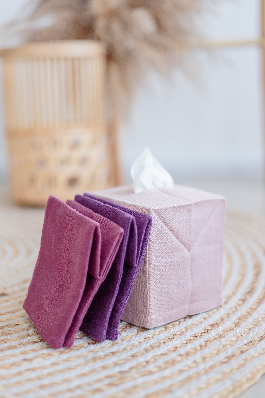 Linen Tissue Box Covers. Brown, Cherry and Pink Square Tissue Box ...