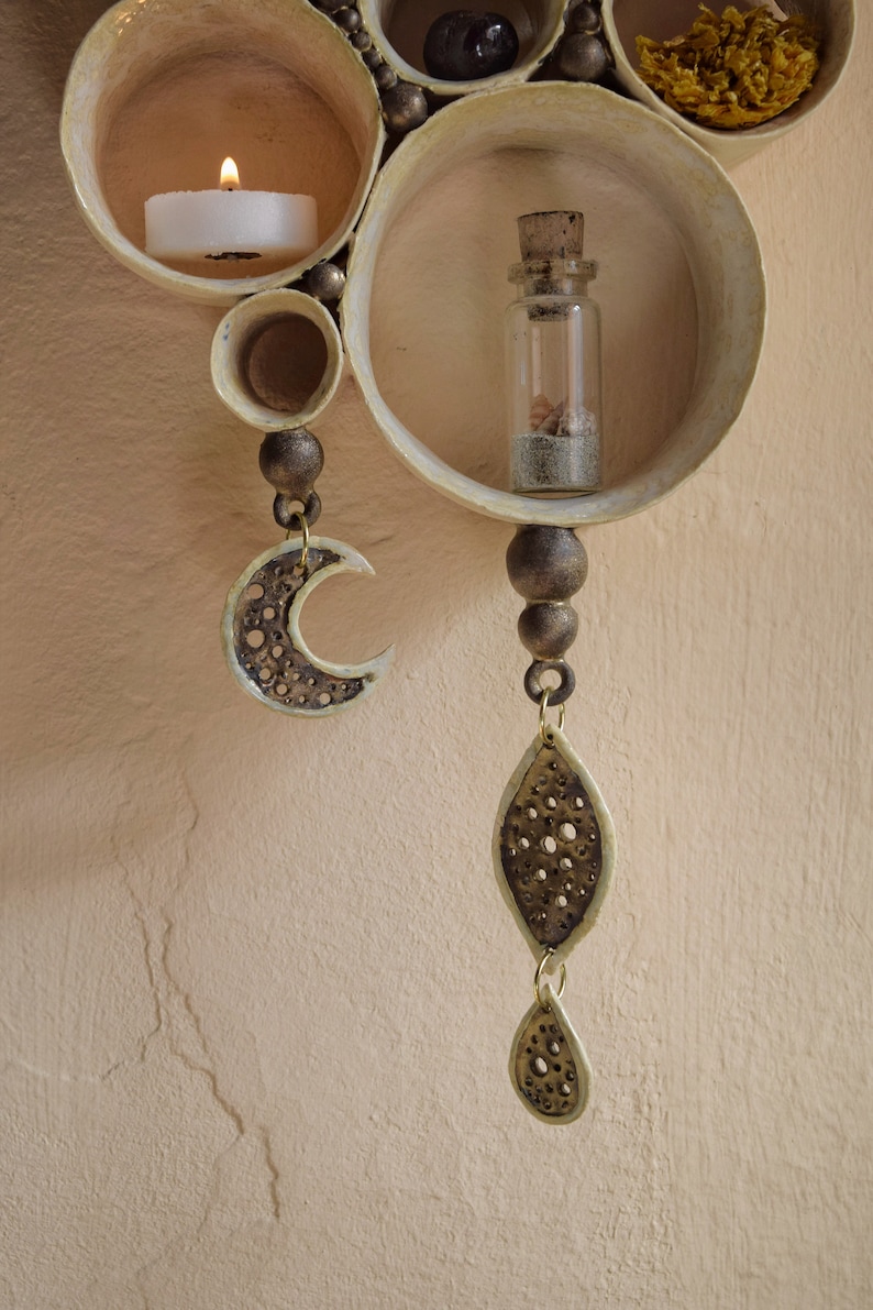 Hanging Altar, Ceramic Wall Decor, Mineral Shelves, Witch Hanging Altar ...