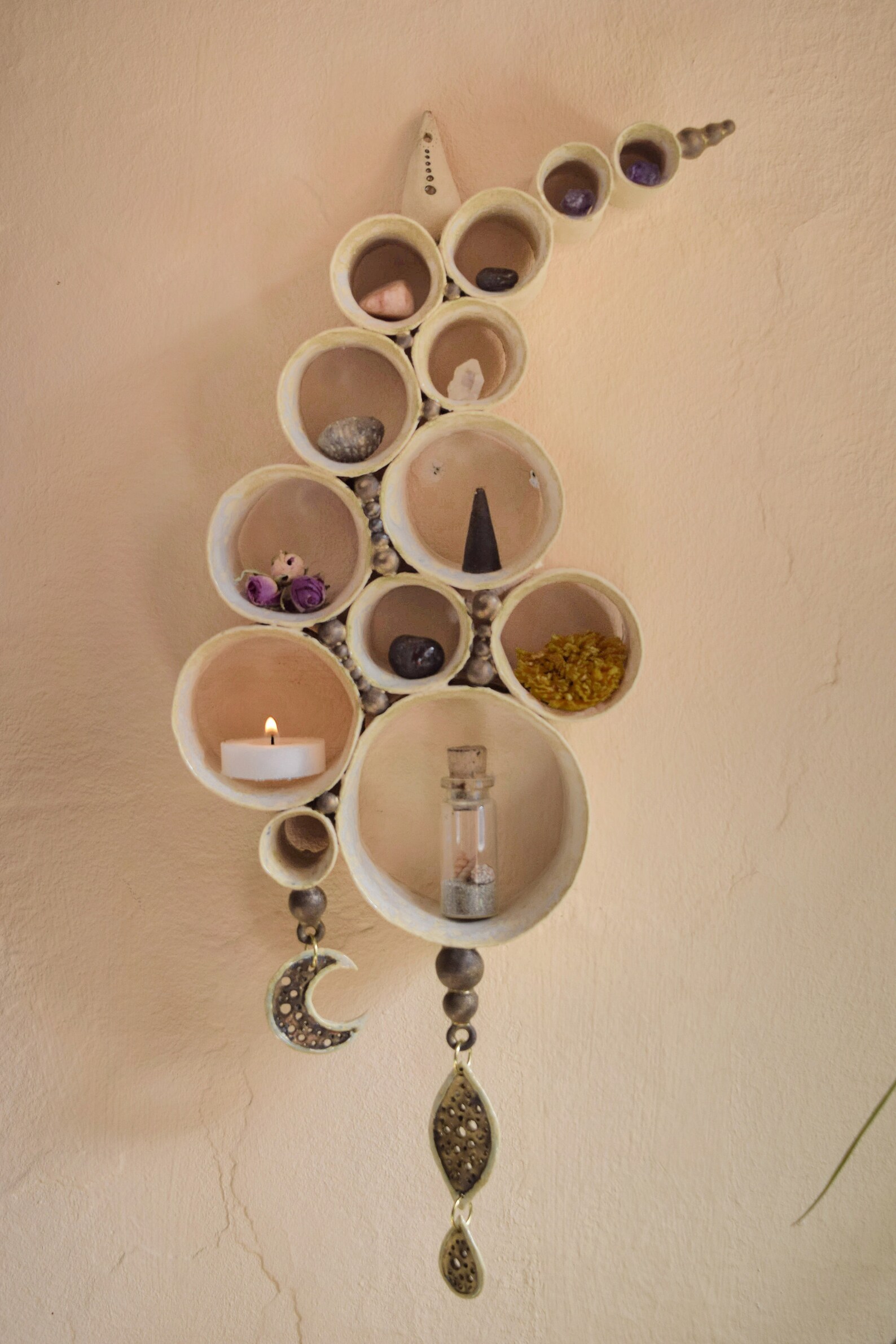 Hanging Altar, Ceramic Wall Decor, Mineral Shelves, Witch Hanging Altar ...