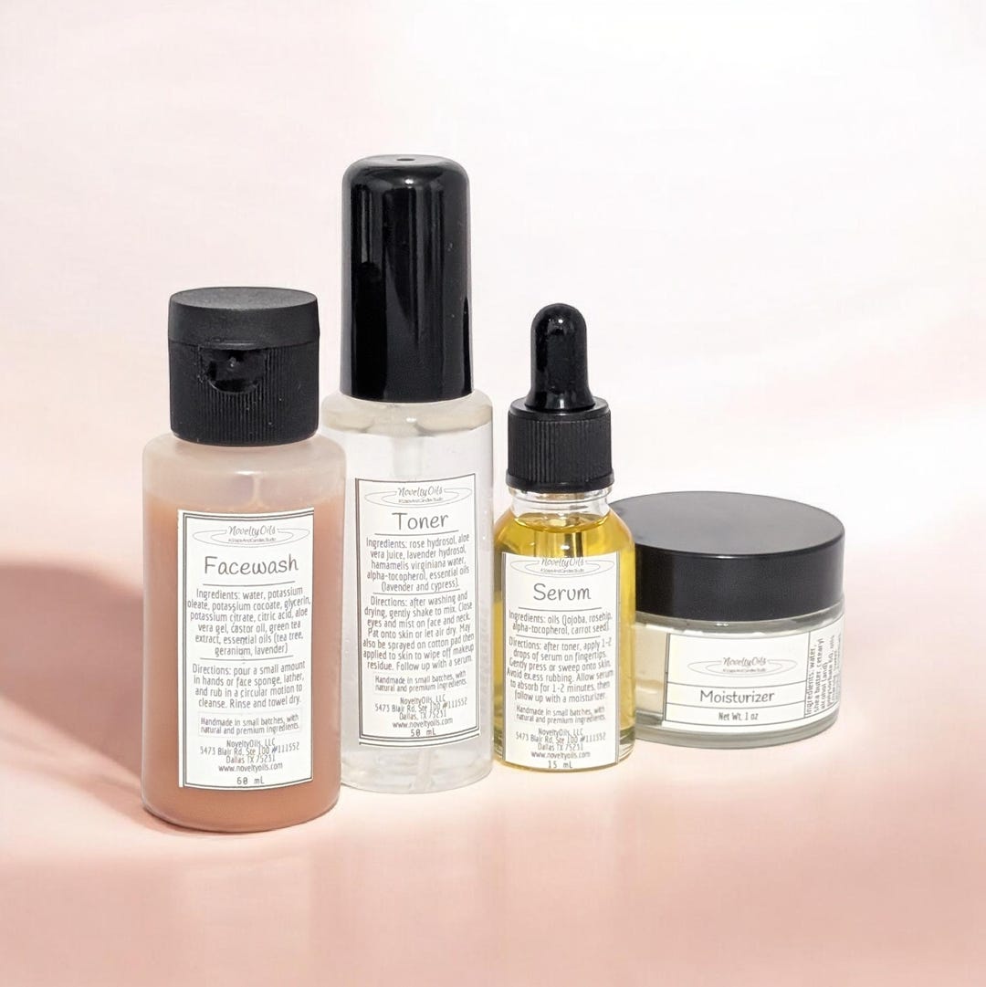 Skincare Routine Kit - Cleanser, Toner, Serum, Moisturizer; All Natural ...