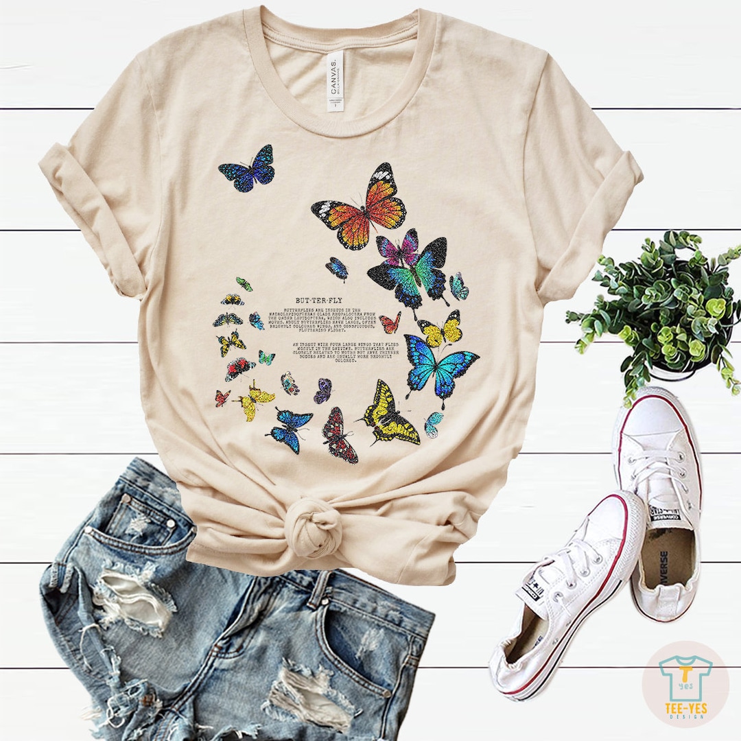 Butterfly T-shirt,vintage Art Butterfly Tee,graphic T-shirt,monarch ...
