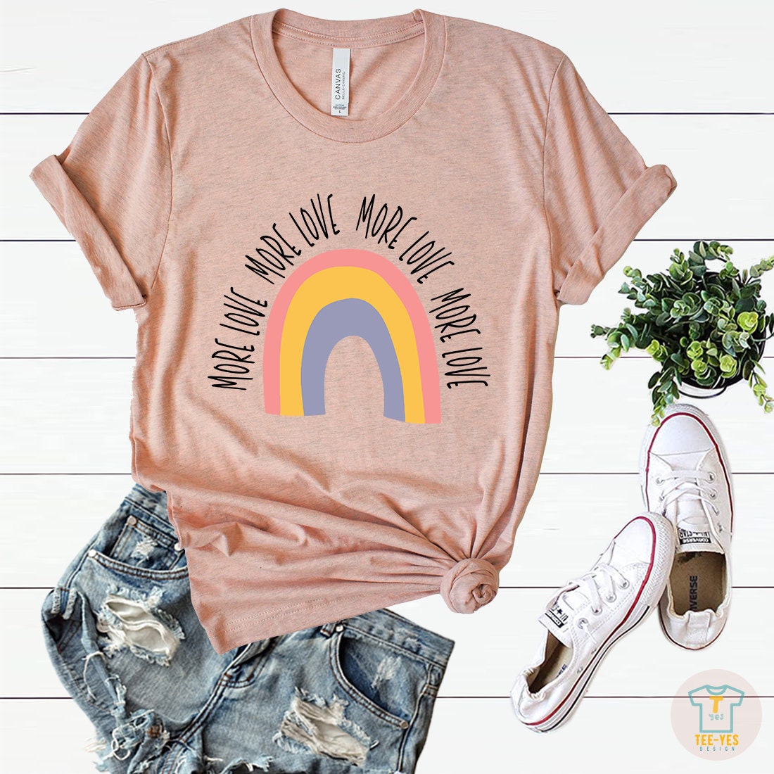 More Love Inspirational Rainbow Trendy Graphic T-shirt, Motivational ...