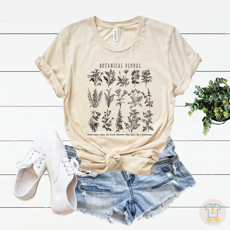Botanical Floral Shirt, Wildflower Shirt, Vintage Botanical Shirt, Gardening Shirt, Boho Tshirt ...