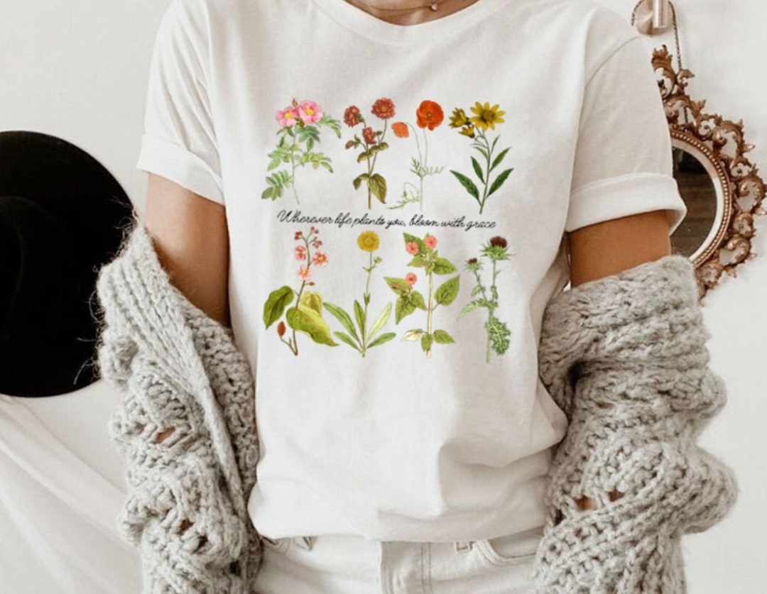 Botanical Floral Shirt, Wildflower Shirt, Vintage Botanical Shirt ...