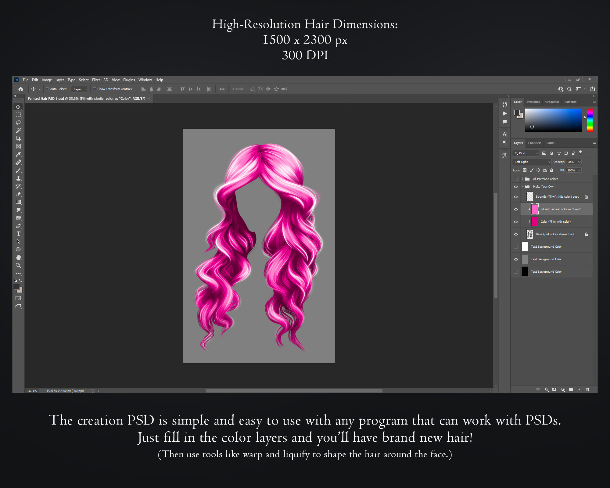 ARIA Hair Overlays and Creation PSD, Painted Digital Hair, Hair PSD ...