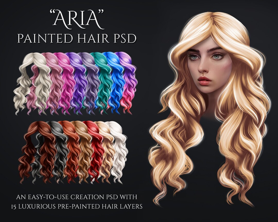 ARIA Hair Overlays and Creation PSD, Painted Digital Hair, Hair PSD ...